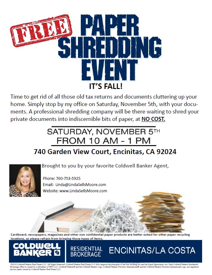 FREE Paper Shredding Event – Encinitas Realtor